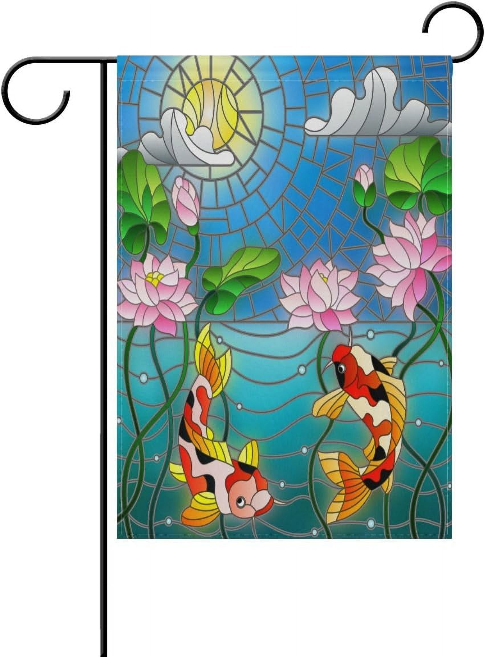 Art Stained Glass Garden Flag Koi Fish and Lotus Flowers Underwater ...