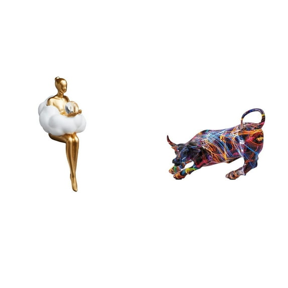 Art Statue Figurine Resin Bull Sculpture Collectible Hand Painted Table ...