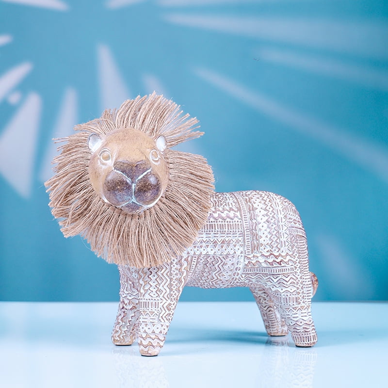 Art Statue - Flax Straw Resin Hand-Woven Cute Little Lion Animal Crafts ...