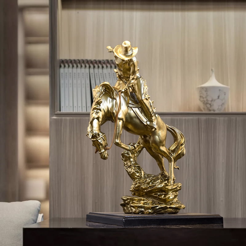 Art Statue - Ornament Sculpture - Western Cowboy Riding Horse Statue ...