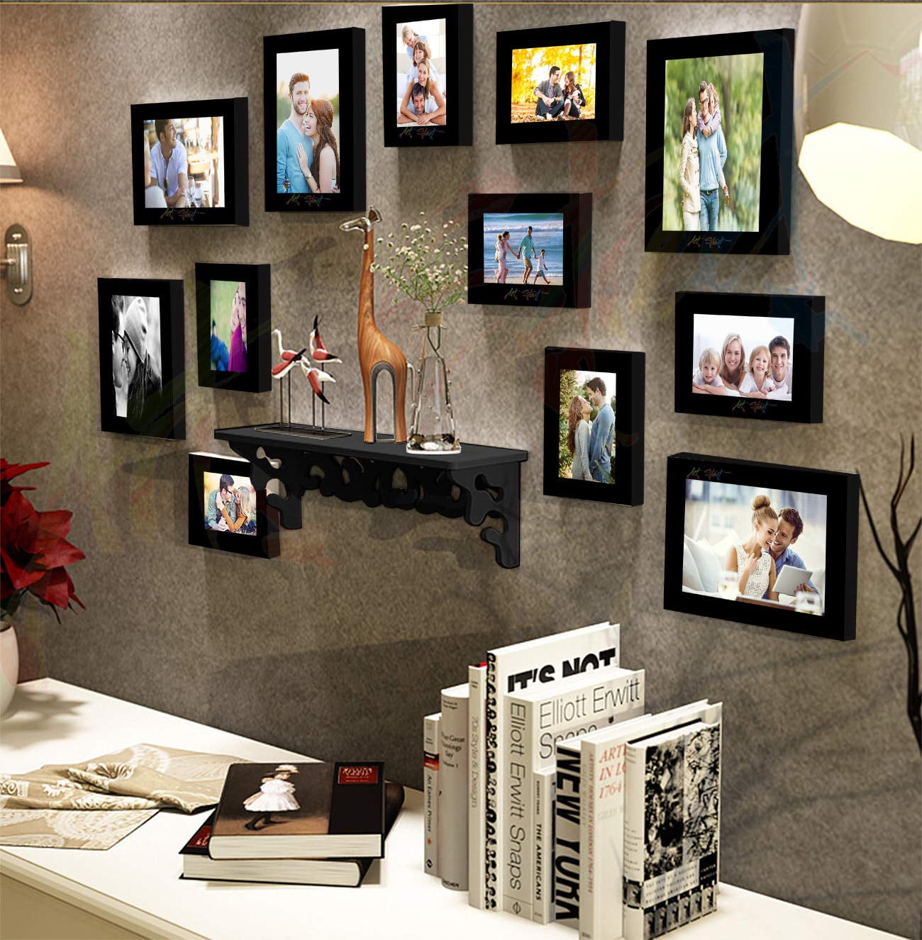 Art Street Shelf Photo Frame Set Black Individual Frames Set of 12 ...