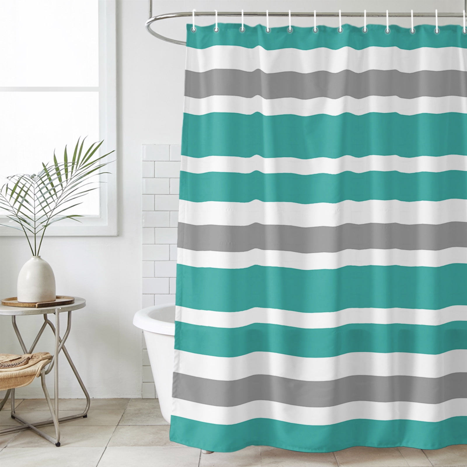 Art Stripes Teal White Grey Lines Shower Curtain Set, Waterproof Shower ...
