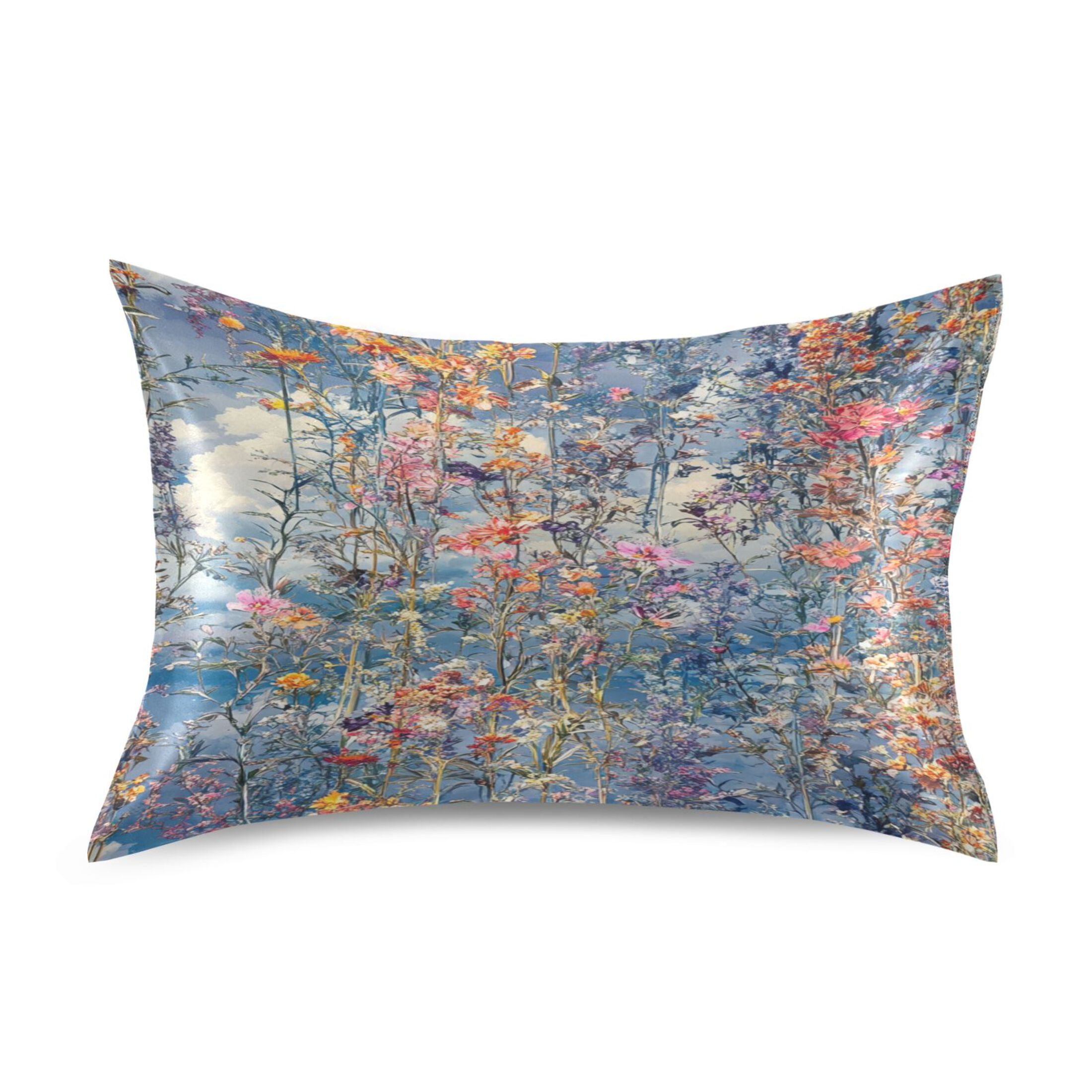 Art Style Flower Pattern Satin Pillowcase 20''x30'' Double-Sided Print ...