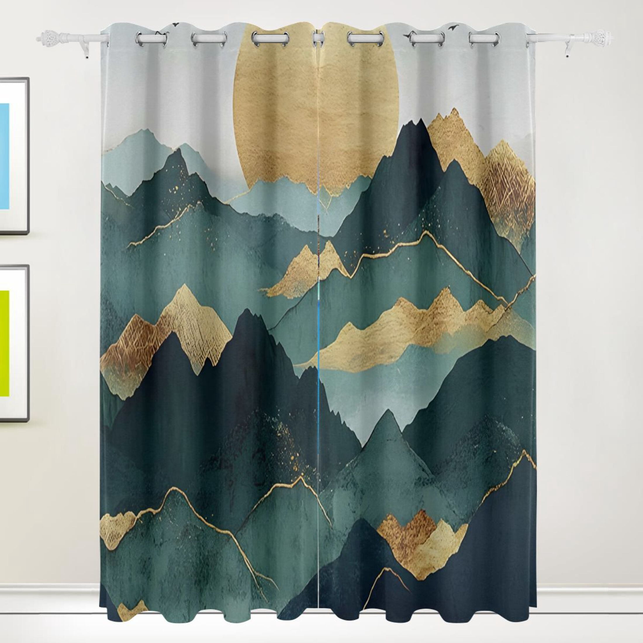 Art Sun and Mountain Blackout Curtains 55W x 72 Living Room Bedroom ...