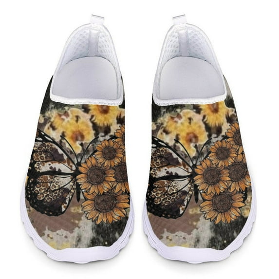 Art Sunflower Pattern Butterfly Print Casual Flat Shoes for Women ...