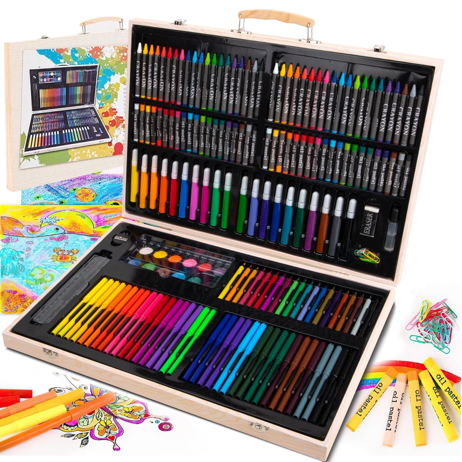 Versatile Art Supplies, 180-Pack Portable Deluxe Wooden Art Set Crafts ...