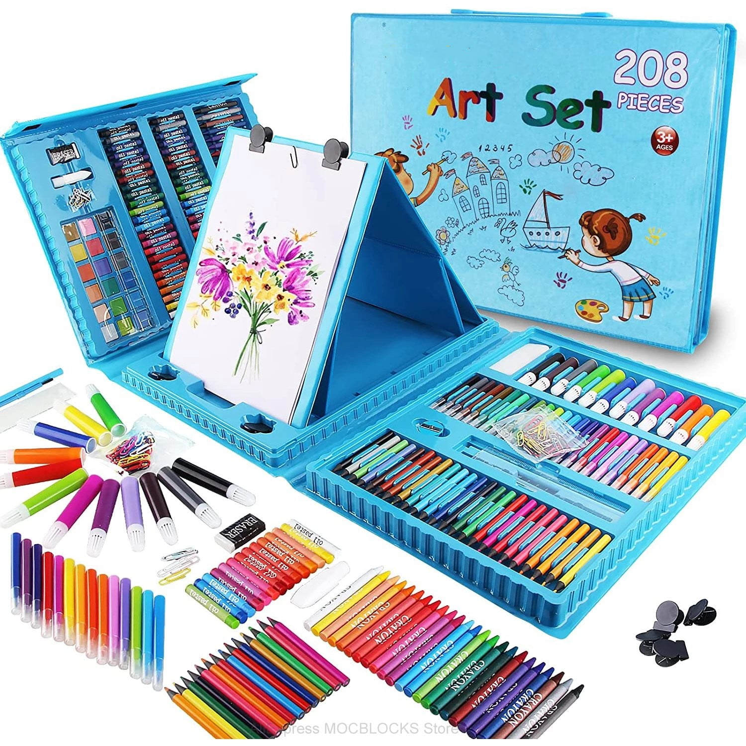 Art Supplies, 208 Pack Art Sets Crafts Drawing Coloring kit With Double-Side Trifold Art Easel ...
