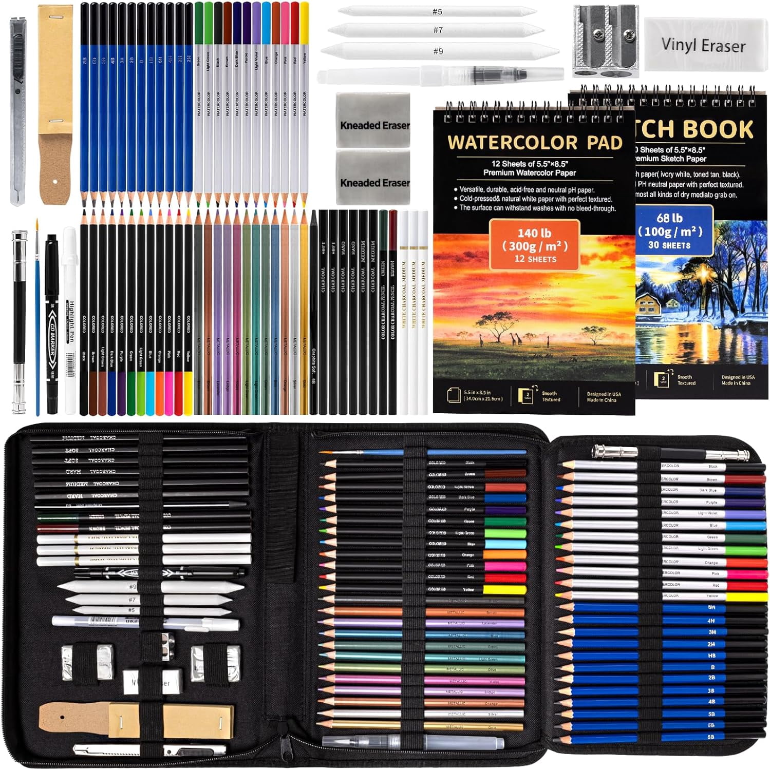 Art Supplies Drawing Pencils Set - 76 Pack Pro Sketching Kit with ...