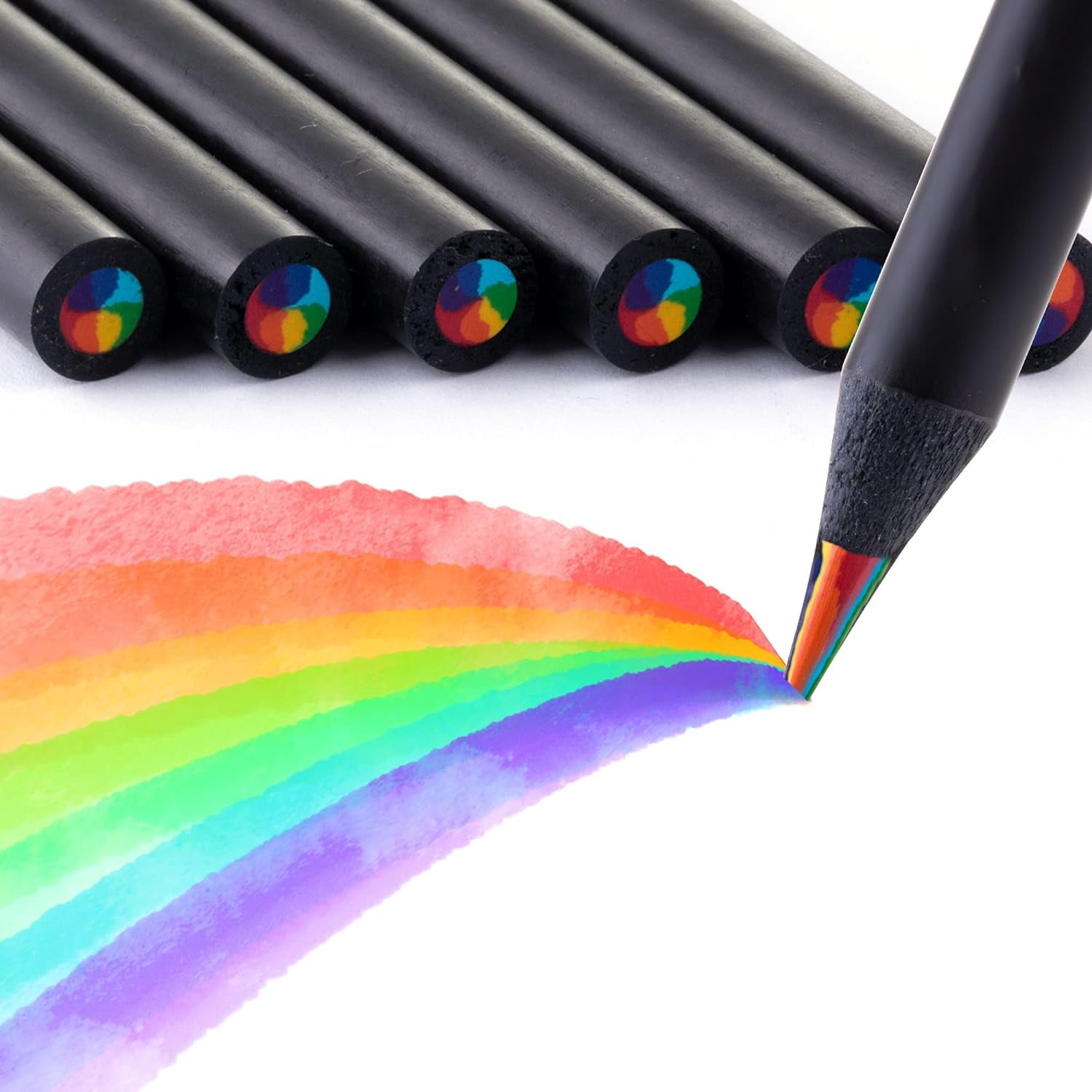 Art Supplies for Kids and Adults, 7 Color in 1 Black Wooden Rainbow ...