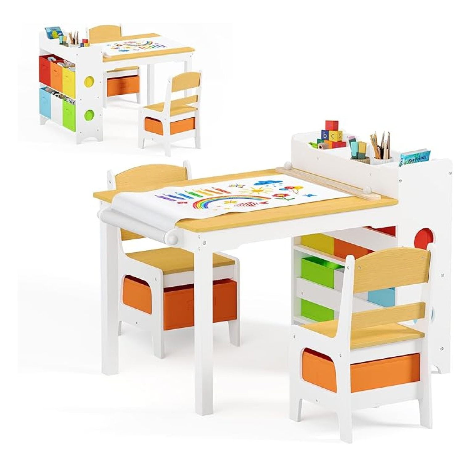 Art Table & Chair Set, Wood Toddler Activity Table for Drawing, Reading ...