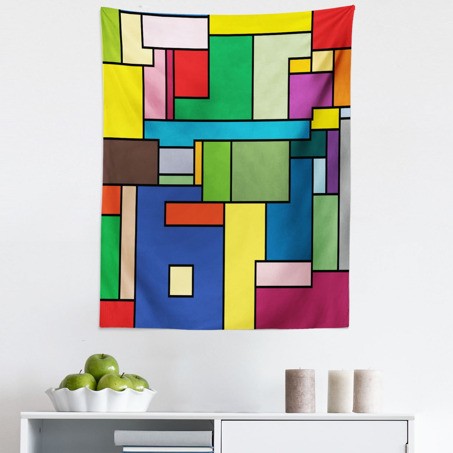 Art Tapestry, Vivid Geometric Shapes Construct in Mondrianesque Manner ...