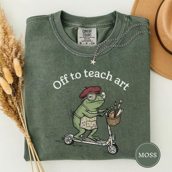 Art Teacher Frog Shirt, Funny Creative Educator Tee, Frog on Scooter ...