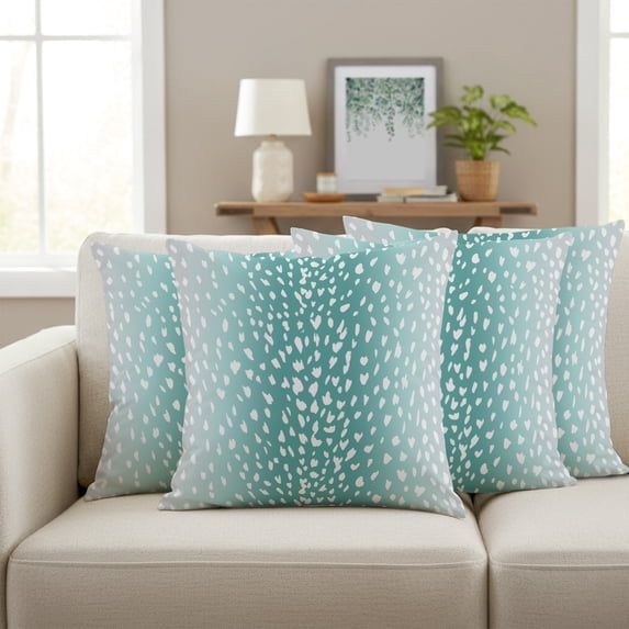 Art Teal Pillow Covers Set of 4, Vintage White Polka Dots Mint Green ...
