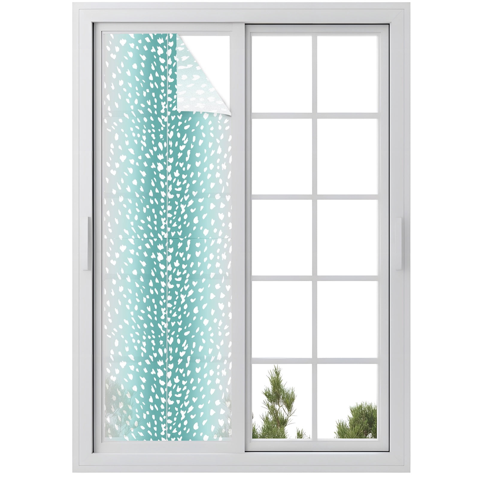 Art Teal Window Privacy Film, Vintage White Polka Dots Mint Green Ombre ...