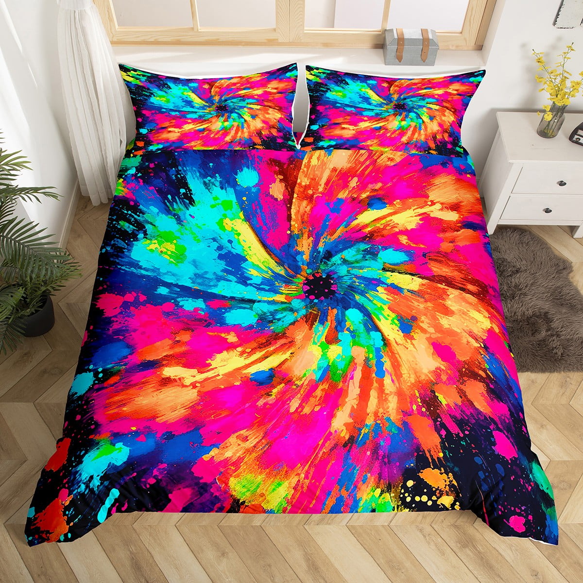 Art Tie Dye Duvet Cover Full,Colorful Graffiti Spiral Bedding Set ...
