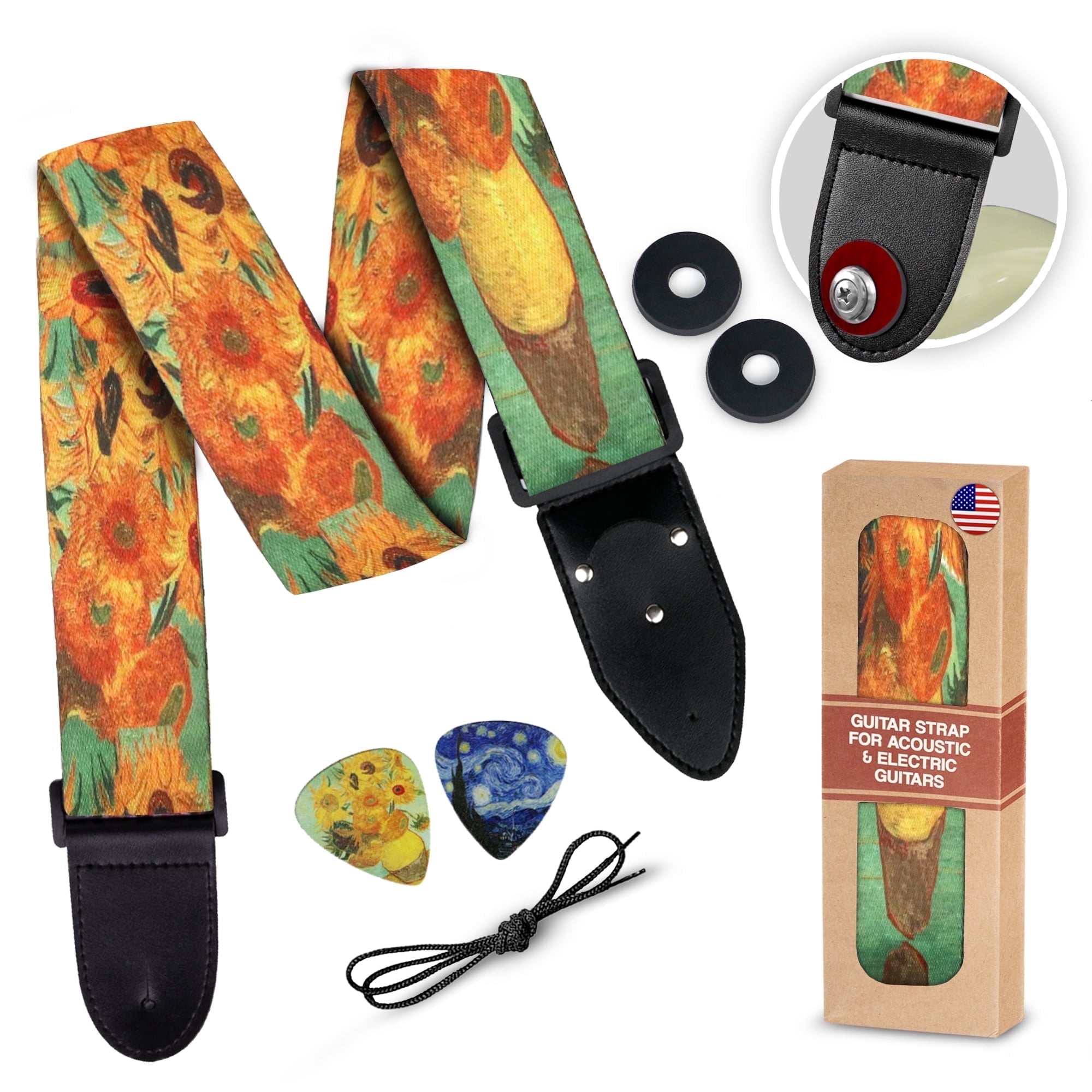 Art Tribute Adjustable Guitar Strap with Pick Pocket 2 Strap Locks and ...