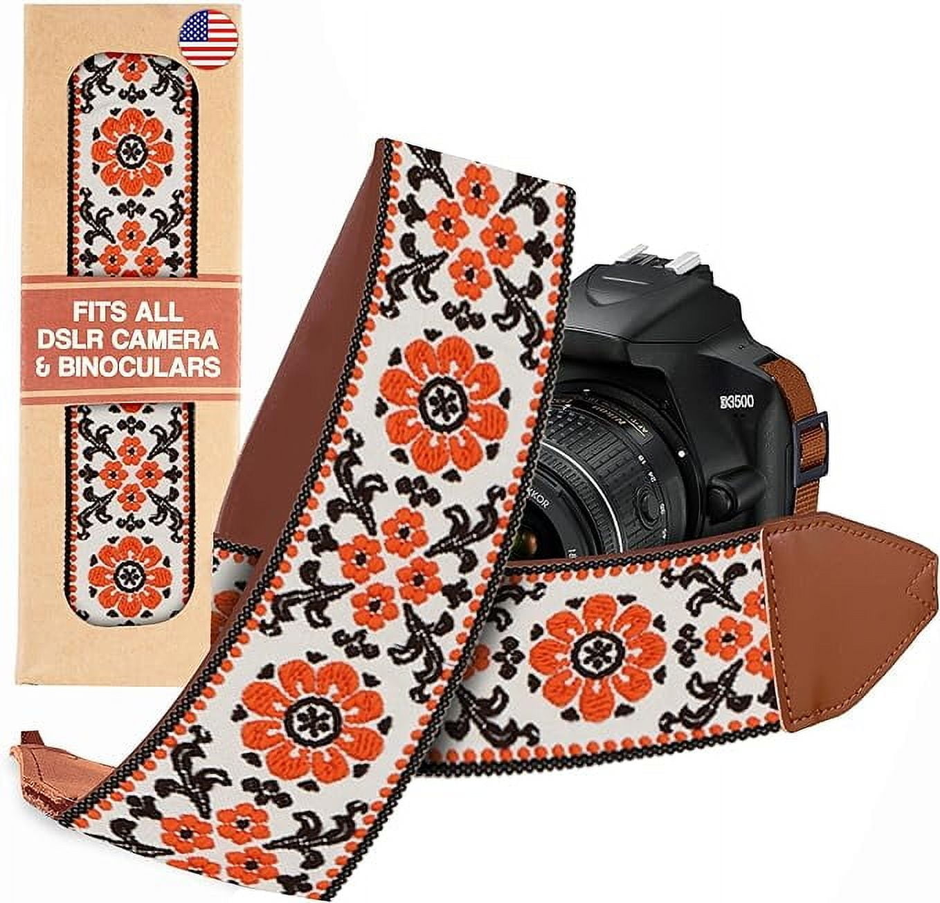 Art Tribute Orange Flowers Camera Strap Retro 70's Classic Vintage ...