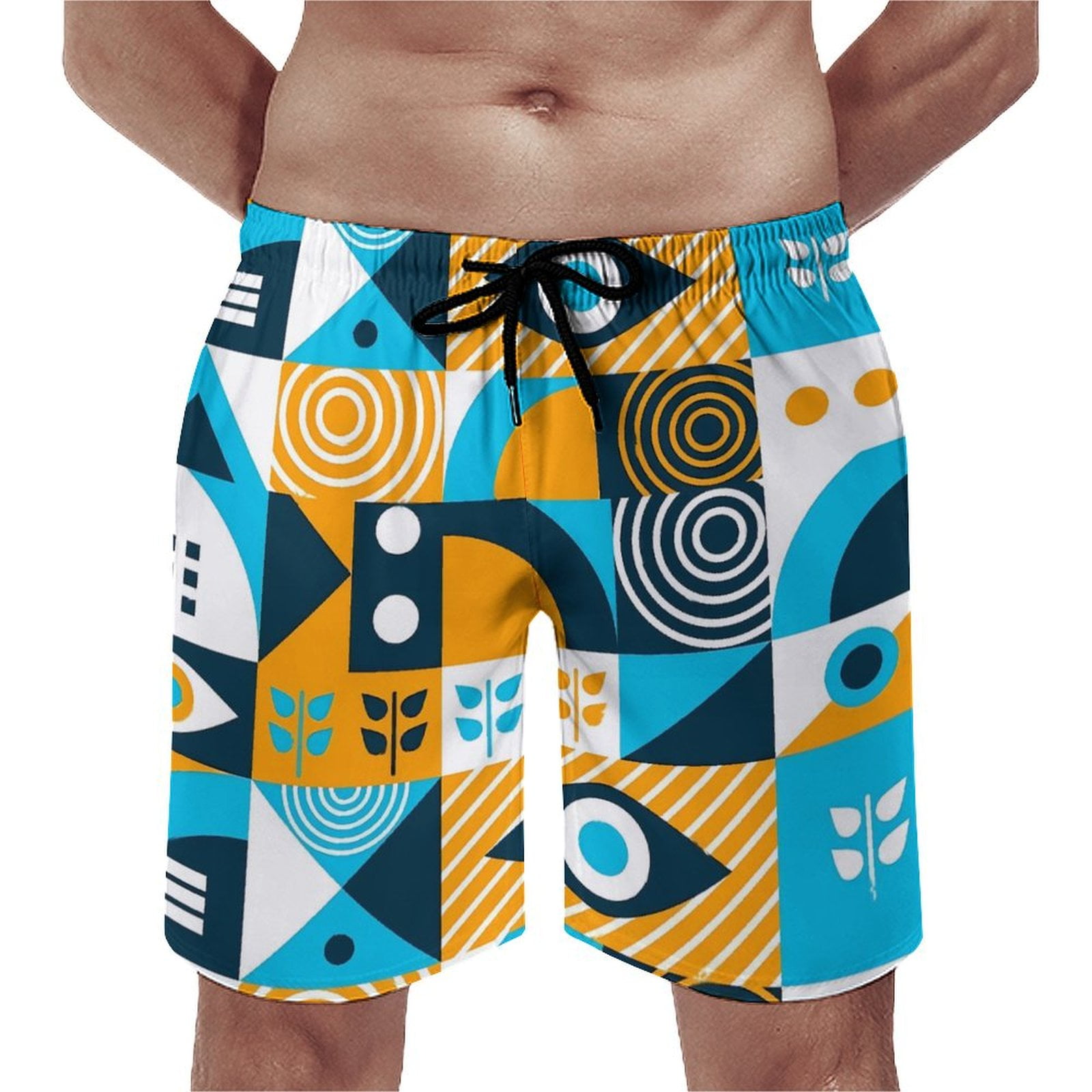 Art Vintage Geometric Board Shorts Turquoise Scales Cute Beach Short ...