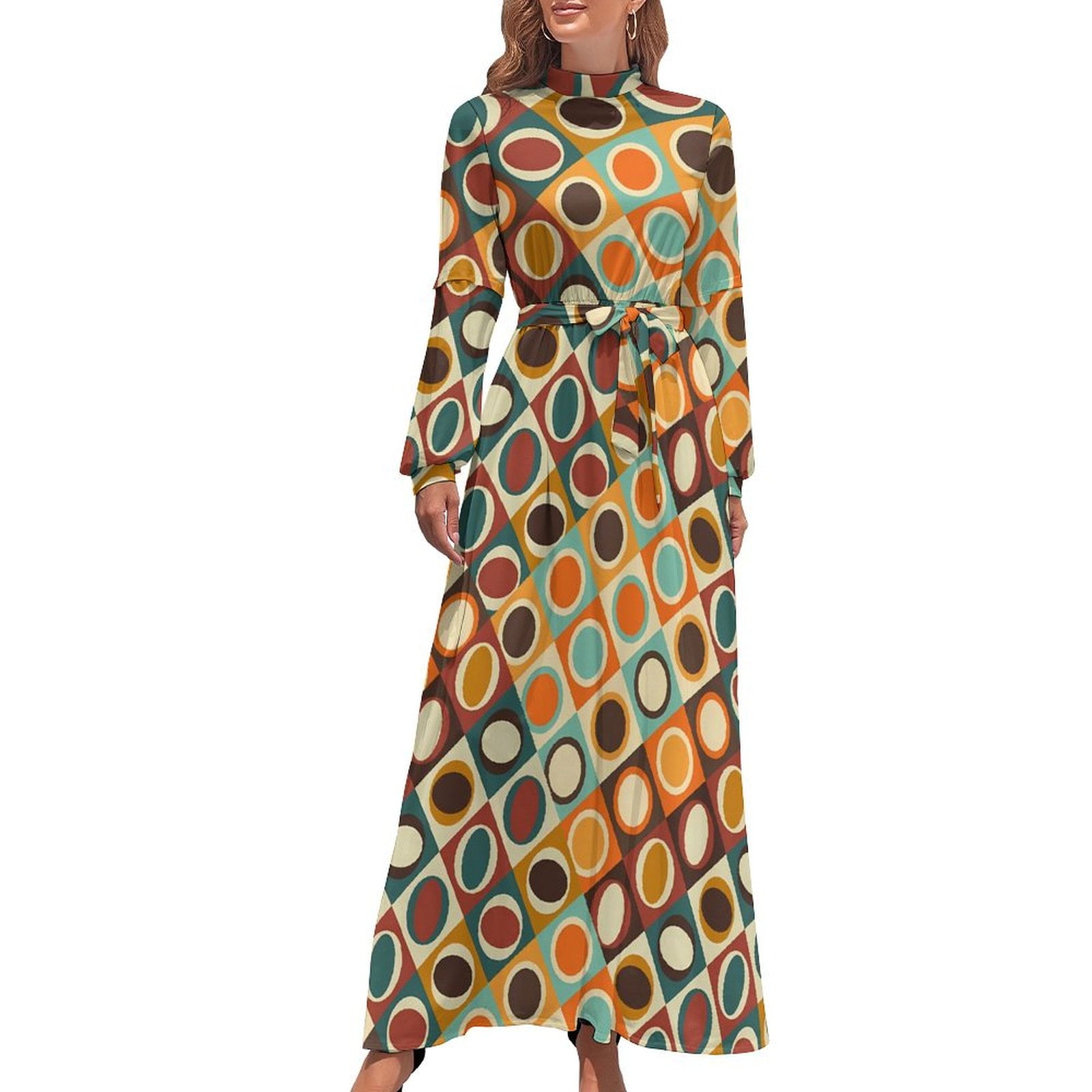 Art Vintage Geometric Dress High Waist Turquoise Scales Boho Beach ...