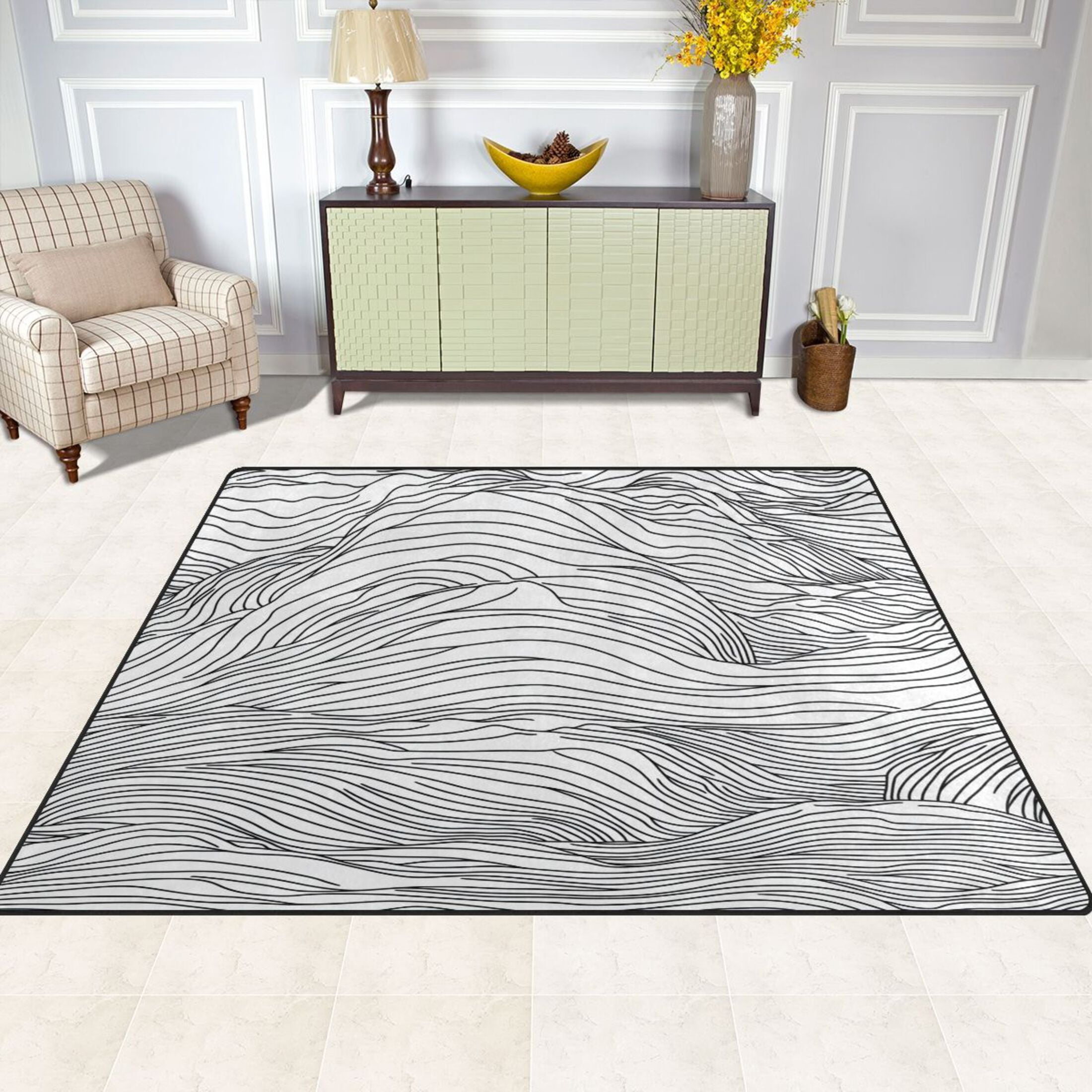 Art Wavy Line 80''x58'' Extra Large Plush Memory Foam Rug, Soft ...
