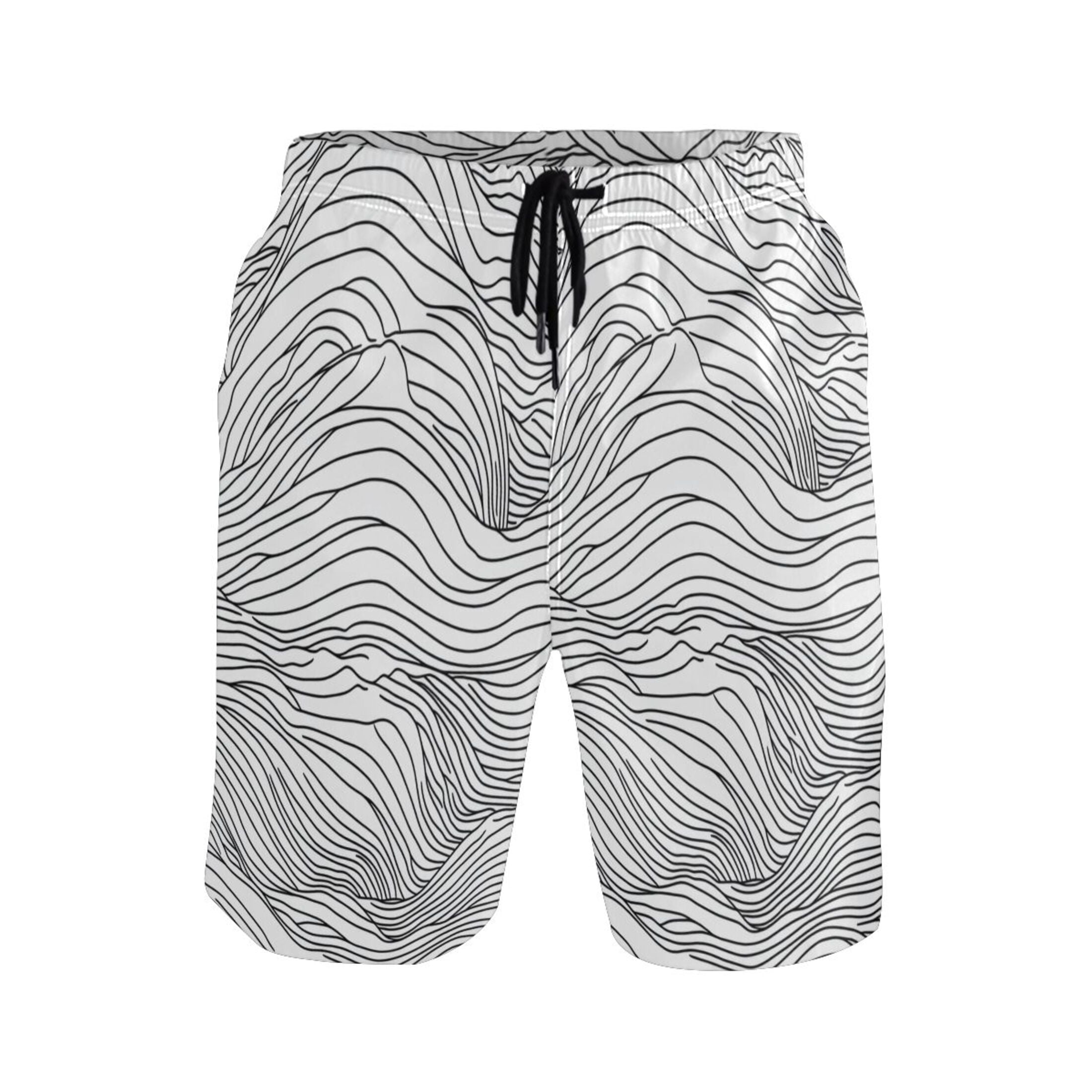 Art Wavy Line Small Size Men's Lightweight Beach Shorts with Mesh ...