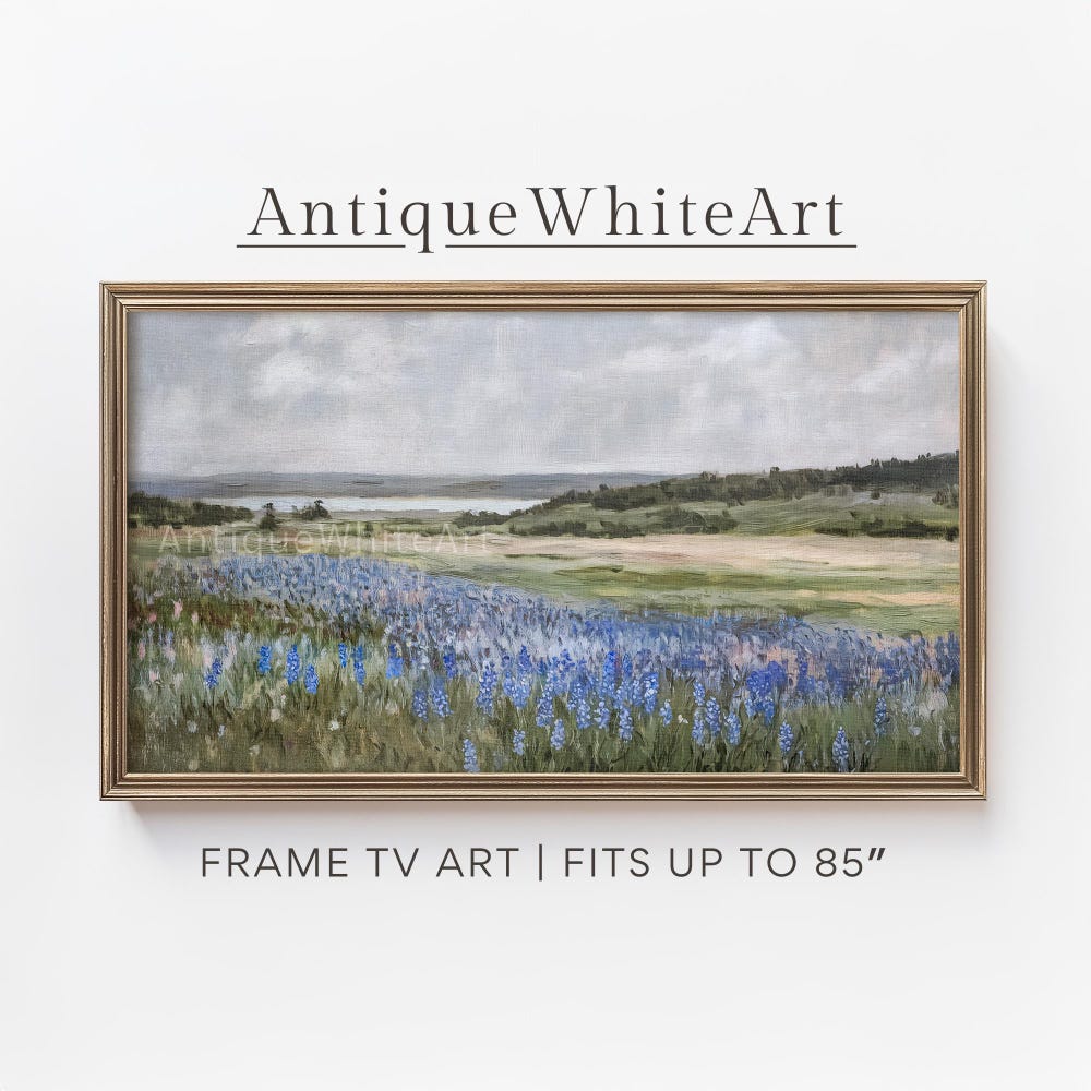 Art Wildflower Field Painting Summer Navy Wildflowers Landscape Blue ...