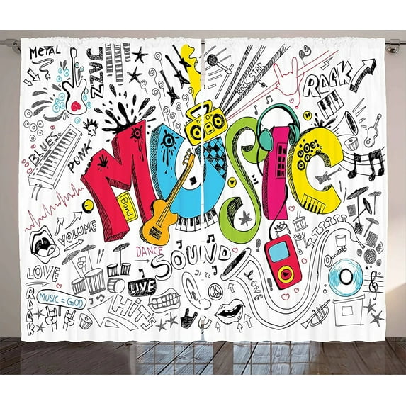 Art Window Curtain Living Room Selected Graffiti Style Music Background ...
