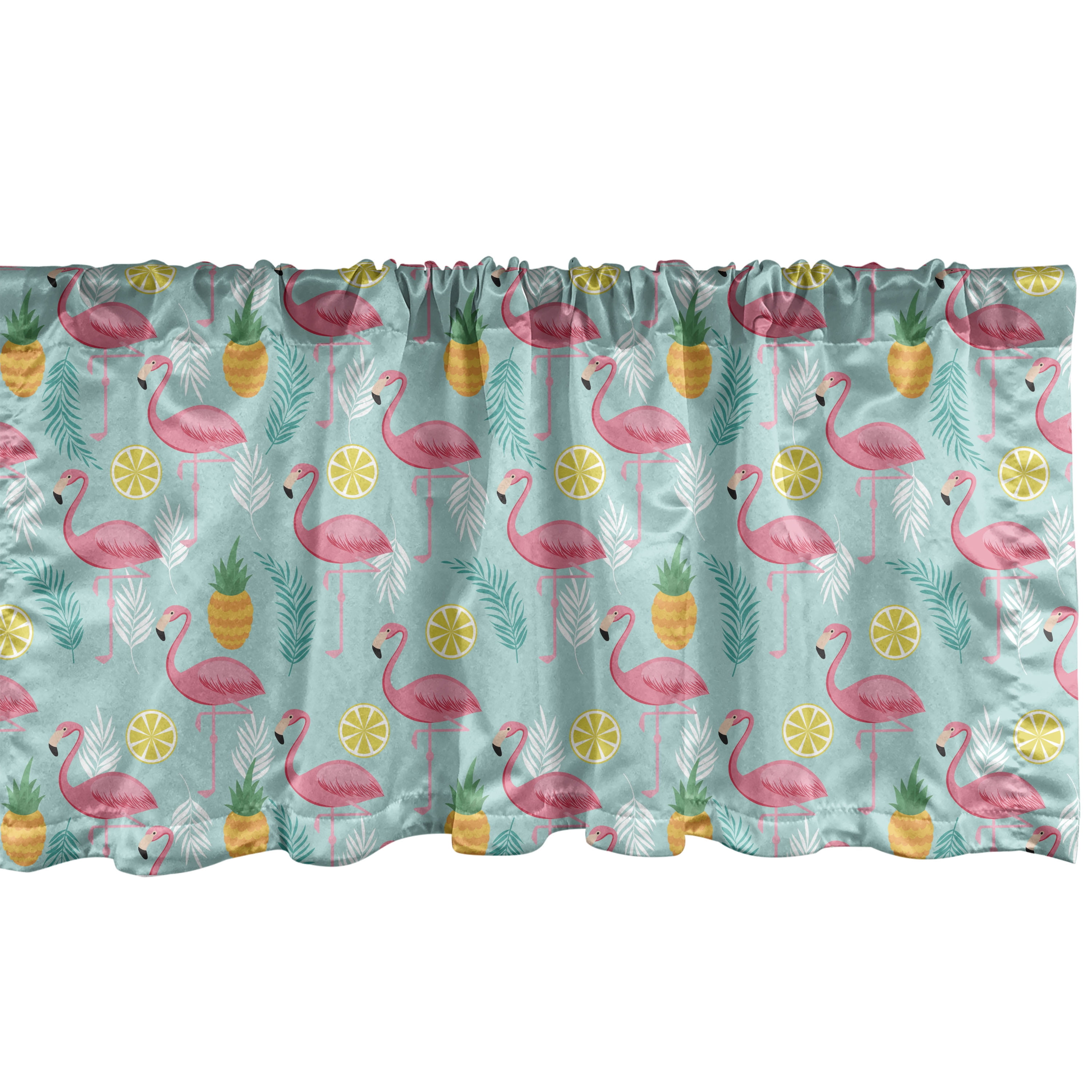 Ambesonne Art Valance Pack of 2, Exotic Leaves Pink Flamingo, 54"X18 ...