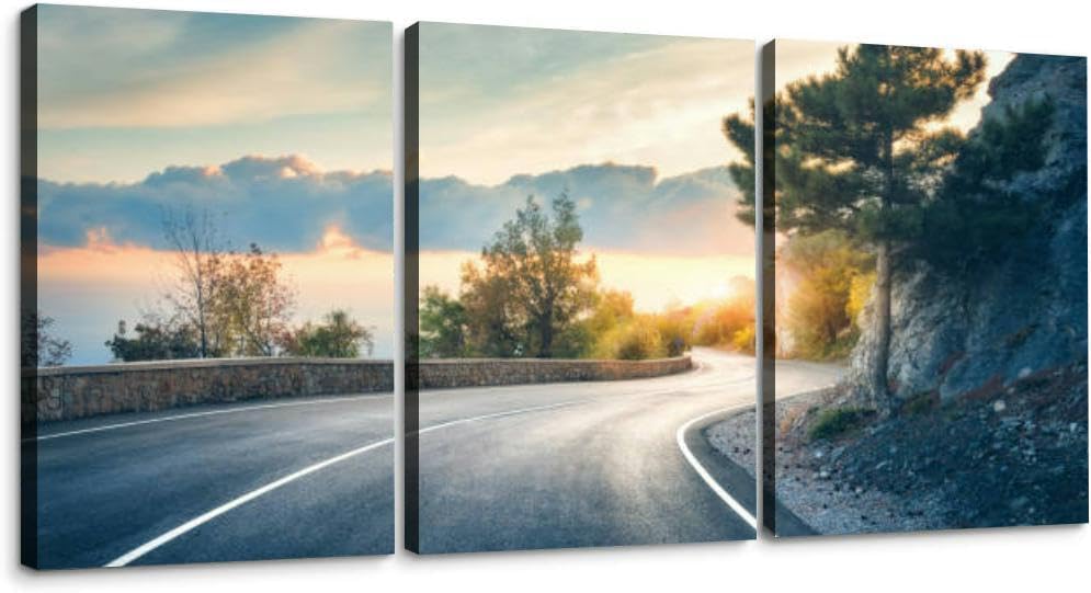 Art abstract art rural landscape autumn sunny meadow 3 Piece Canvas ...