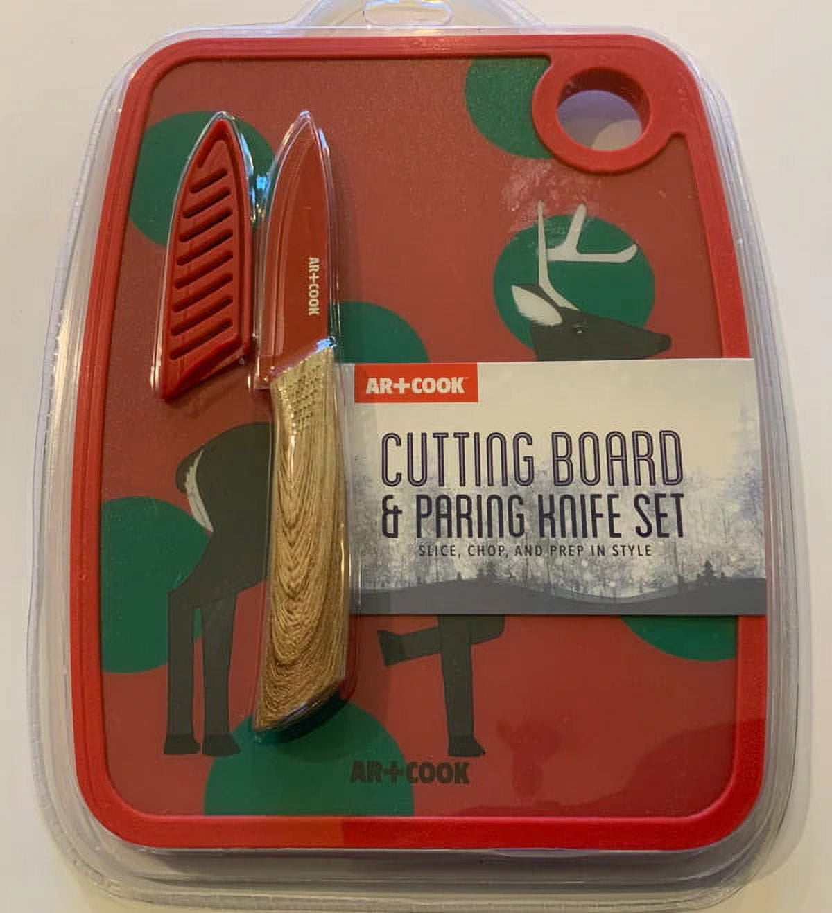 Art and Cook 3 Piece Cutting Board and Paring Knife Set, Red - Walmart.com