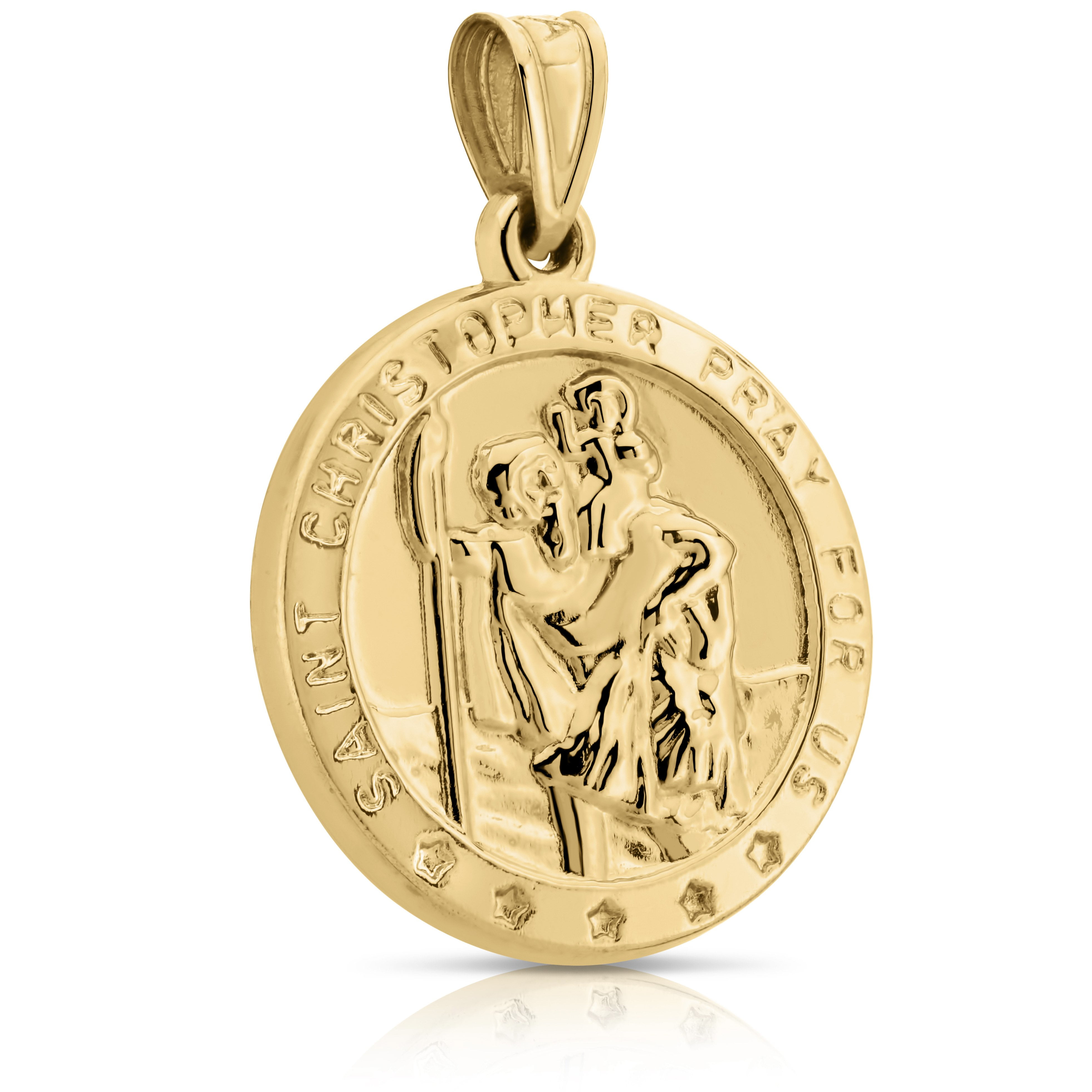 Art and Molly Real 14K Yellow Gold Round Saint Christopher Coin Medal ...