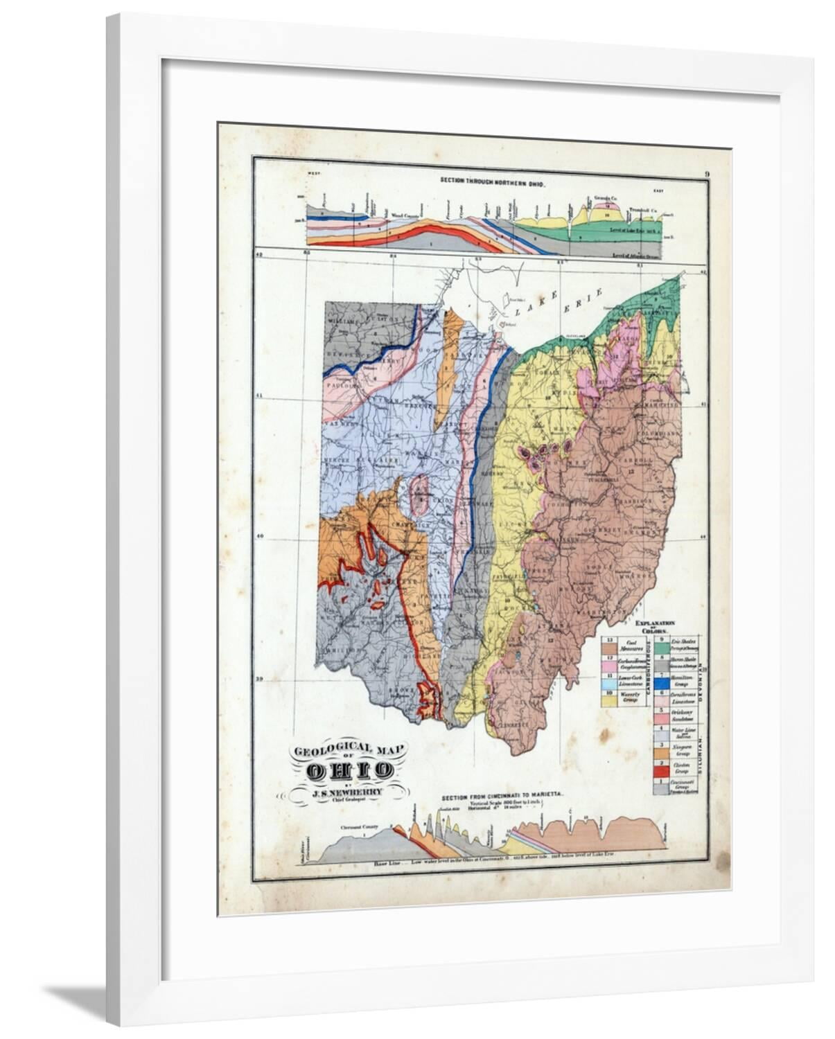 Art.com 1875, Ohio State Geological Map, Ohio, United States Giclee ...