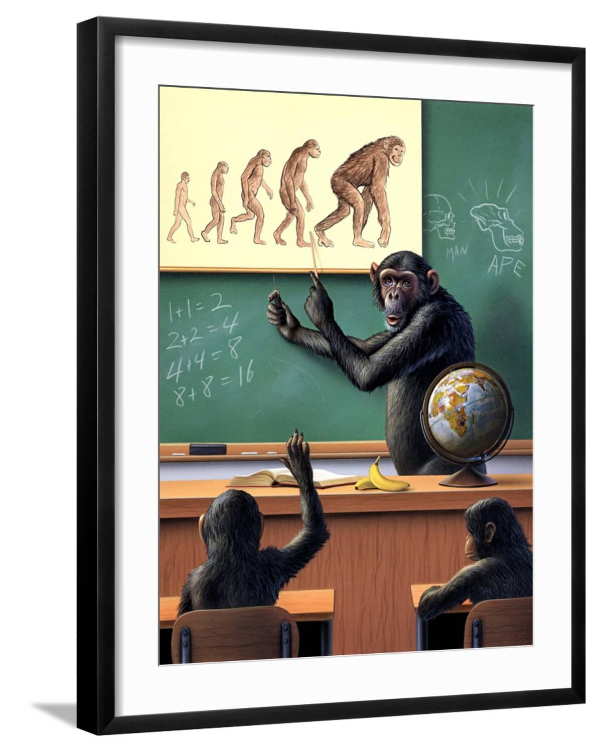 Art.com A Humorous View of the Reverse Evolution of Man Art Print, Black Frame Wall Art, 23" x ...