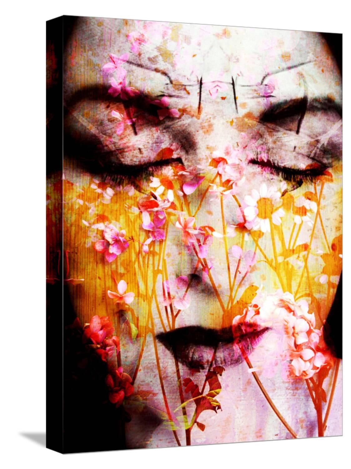 Art.com A Montage of a Portrait of a Womans Face with Flowers and ...