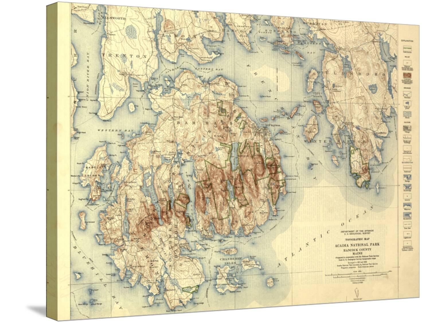 Art.com Acadia National Park - Topographic Panoramic Map Stretched ...