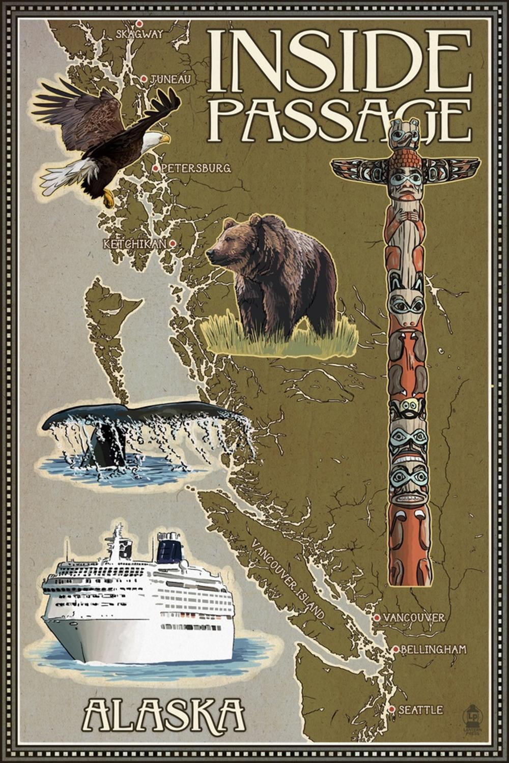 Art.com Alaska's Inside Passage Map Art Print by Lantern Press, 16" x ...