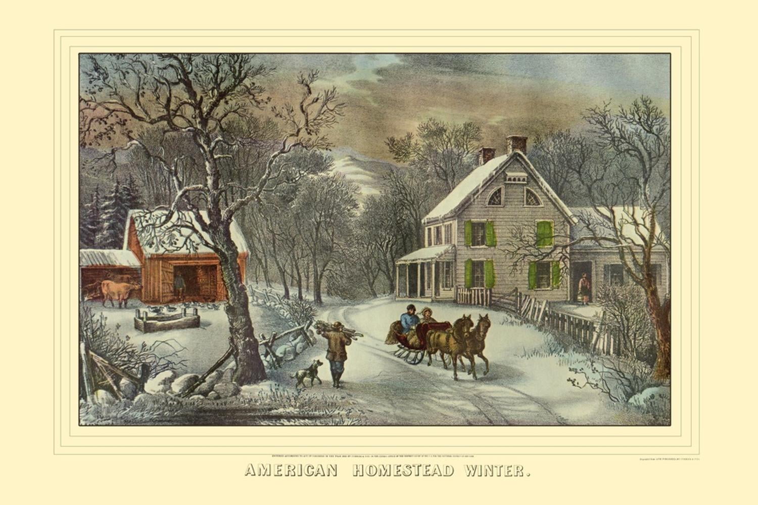Art.com American Homestead Winter Art Print by Currier & Ives, 18" x 12 ...