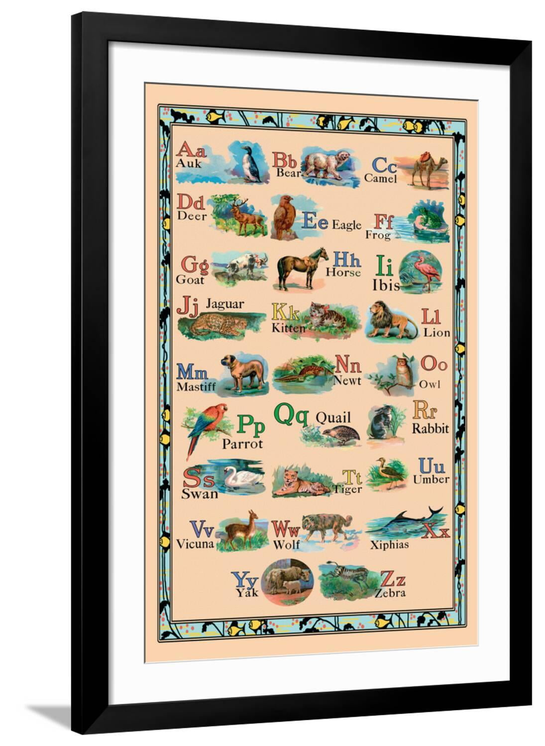 Art.com Animal Alphabet Art Print, Black Frame Wall Art, 32" x 44 ...