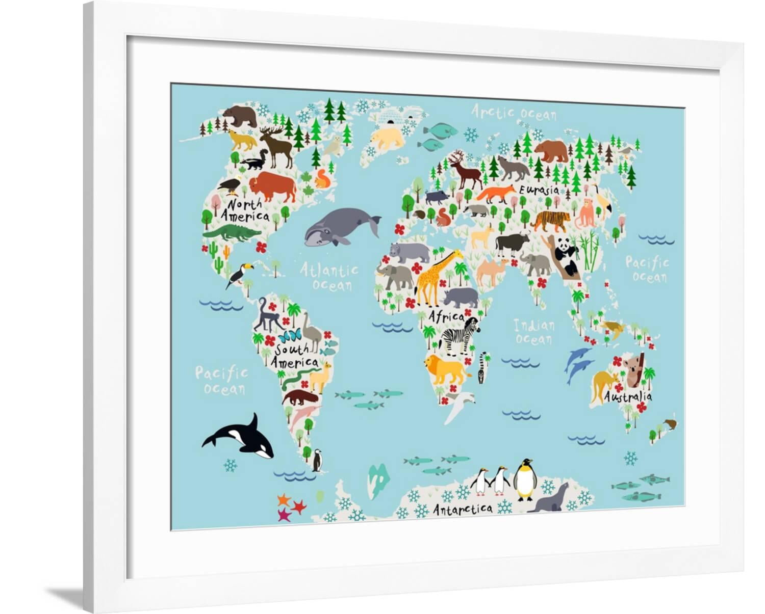 Art.com Animal Map of the World for Children and Kids Art Print by ...