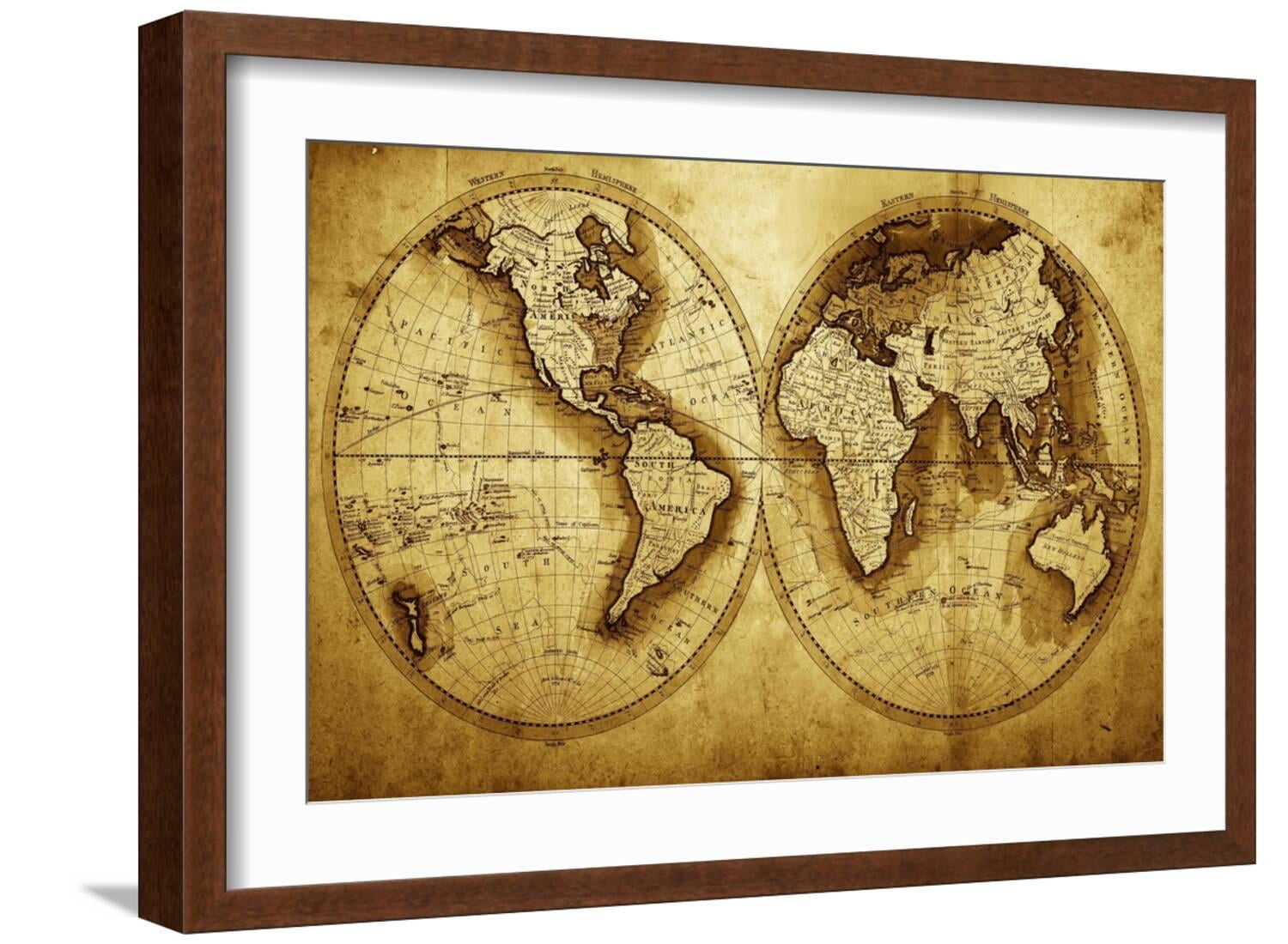Art.com Antique Map Of The World (Circa 1711 Year) Art Print by Oleg ...