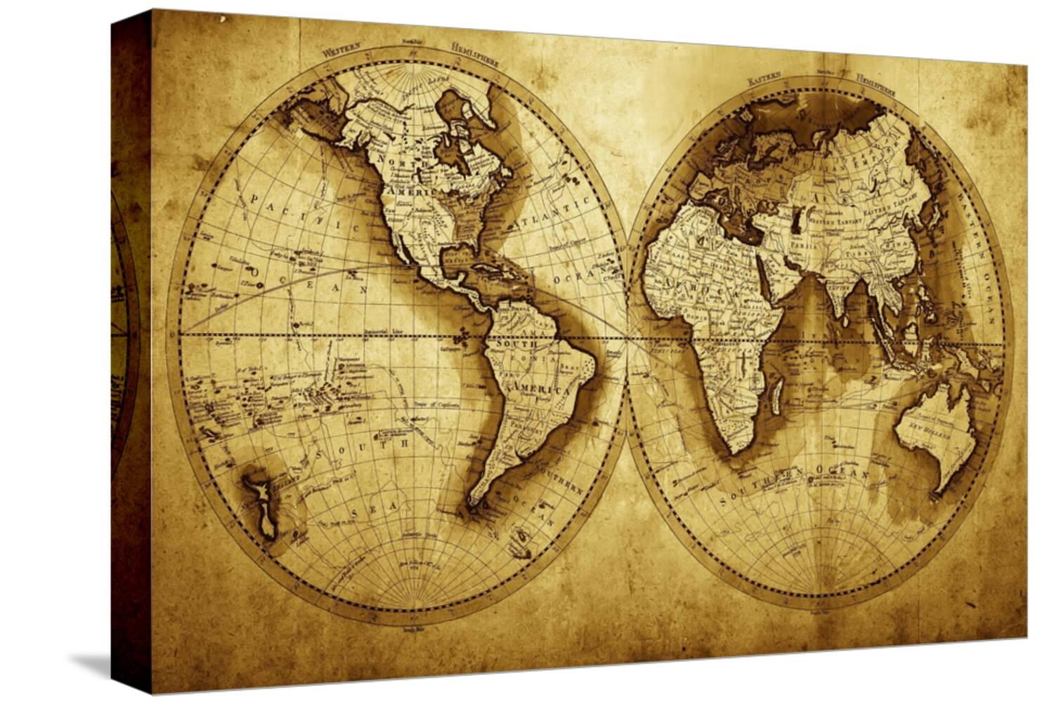 Art.com Antique Map Of The World (Circa 1711 Year) Stretched Canvas ...