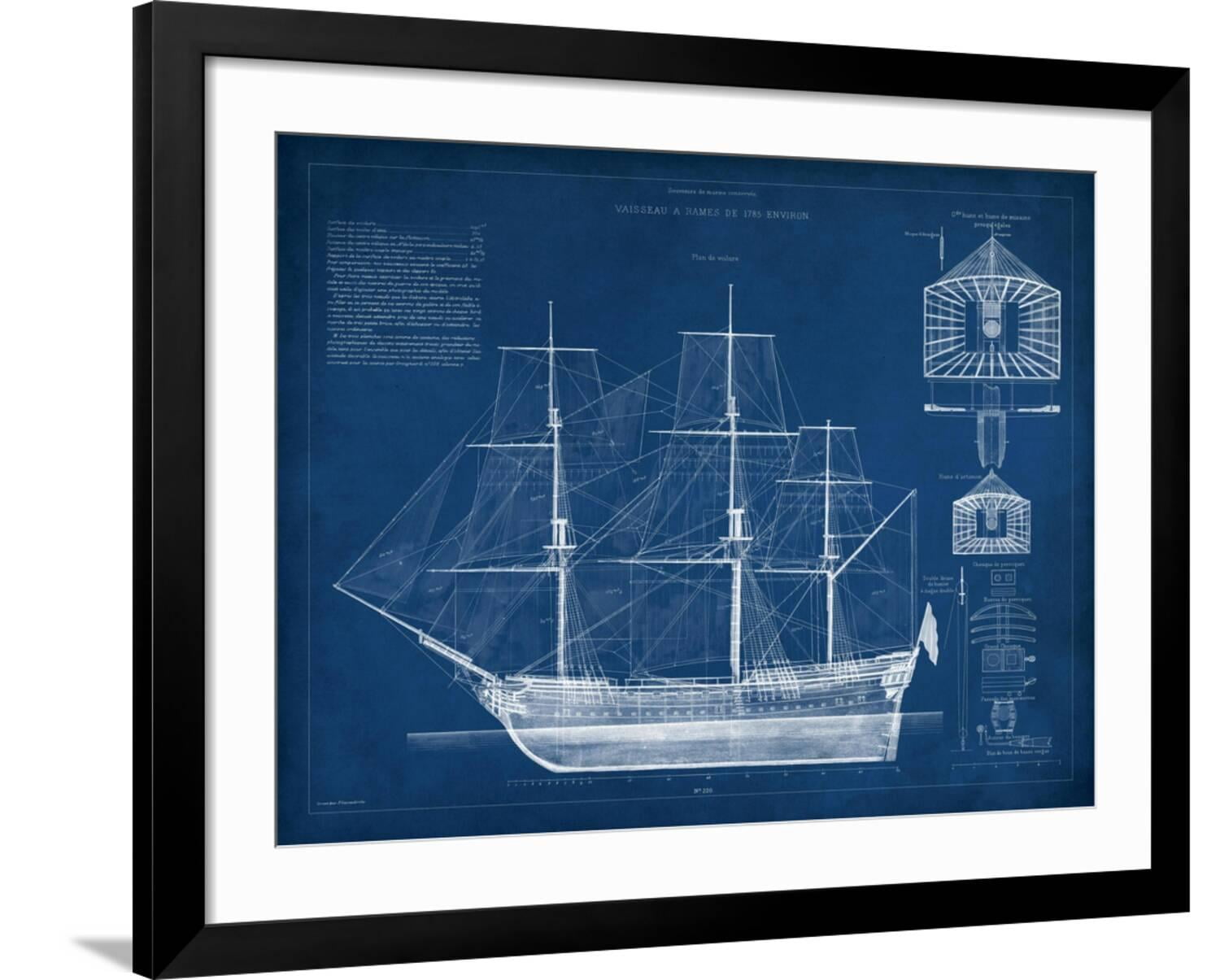 Art.com Antique Ship Blueprint IV Art Print by Vision Studio, Black ...