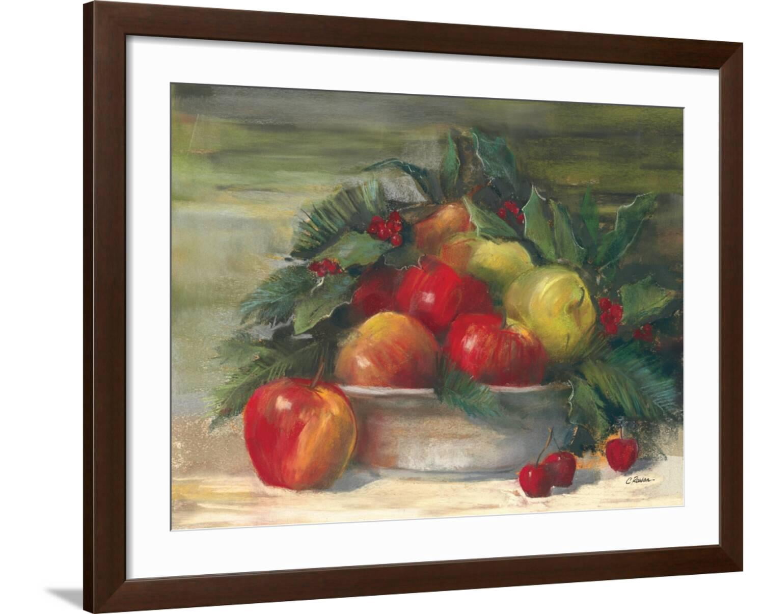 Art.com Apples and Holly Art Print by Carol Rowan, Brown Frame Wall Art ...