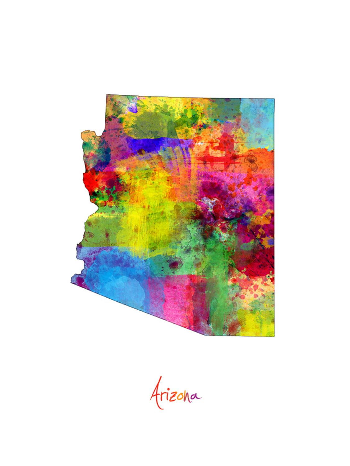 Art.com Arizona Map Art Print by Michael Tompsett, 18" x 24" - Walmart.com