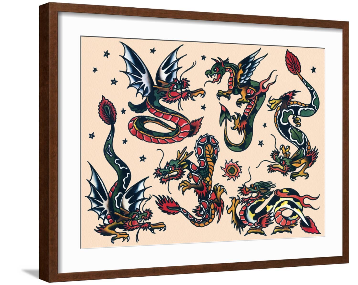Art.com Asian Dragons, Authentic Vintage Tatooo Flash by Norman Collins ...