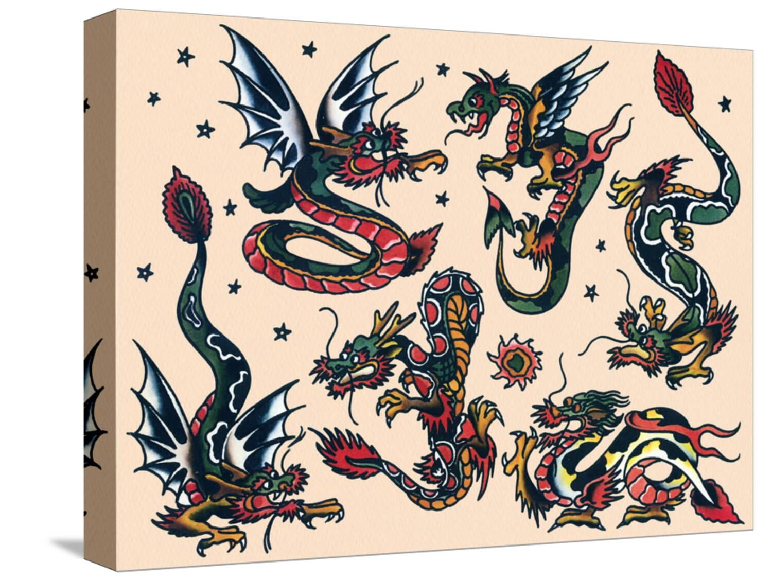 Art.com Asian Dragons, Authentic Vintage Tatooo Flash by Norman Collins ...