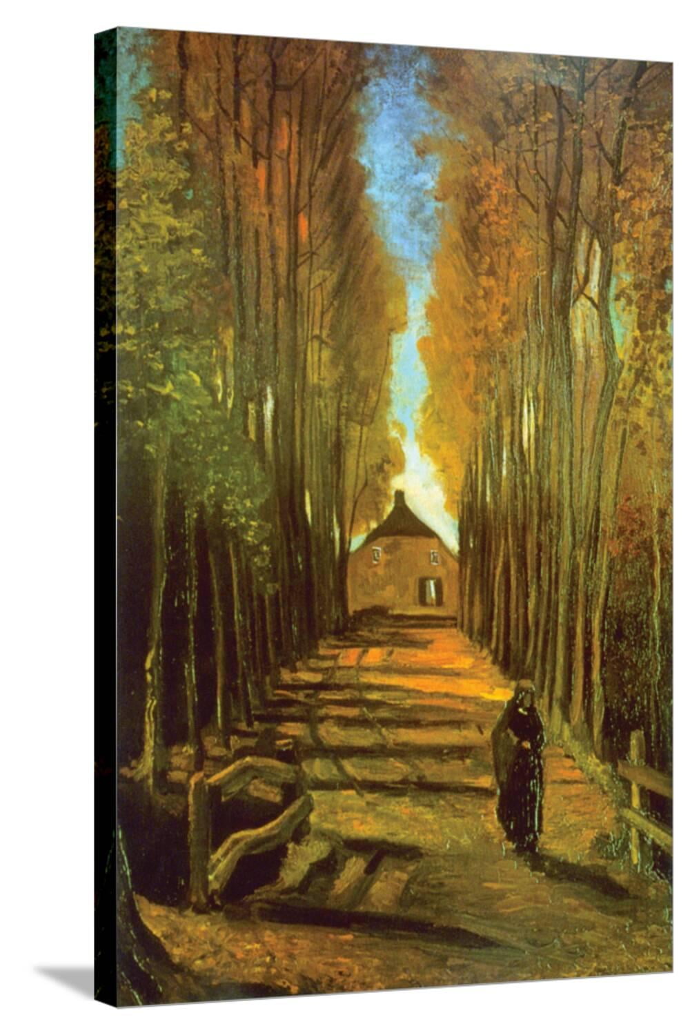 Art.com Autumn Tree Lined Lane Leading To a Farm House Stretched Canvas ...