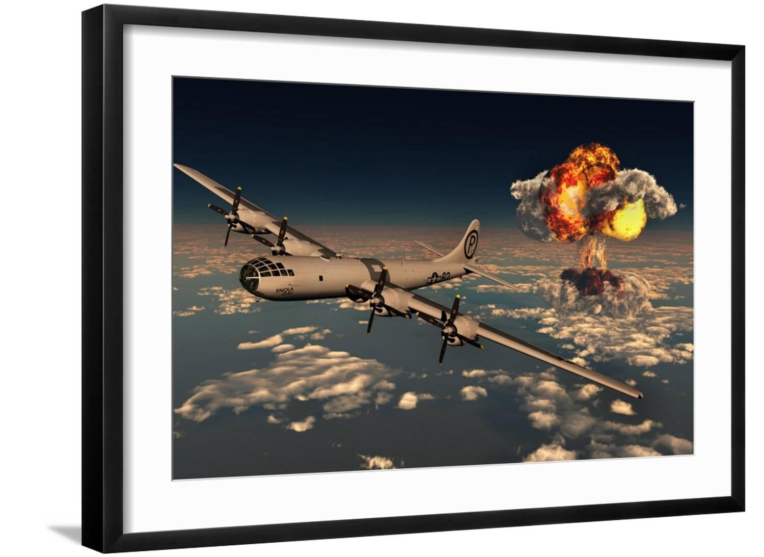 Art.com B-29 Superfortress Flying Away from the Explosion of the Atomic Bomb Art Print, Black ...