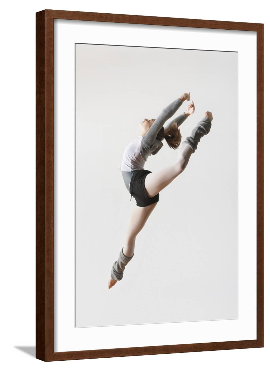 Art.com Ballerina Leaping in Mid-Air Photo, Brown Frame Wall Art, 21" x ...