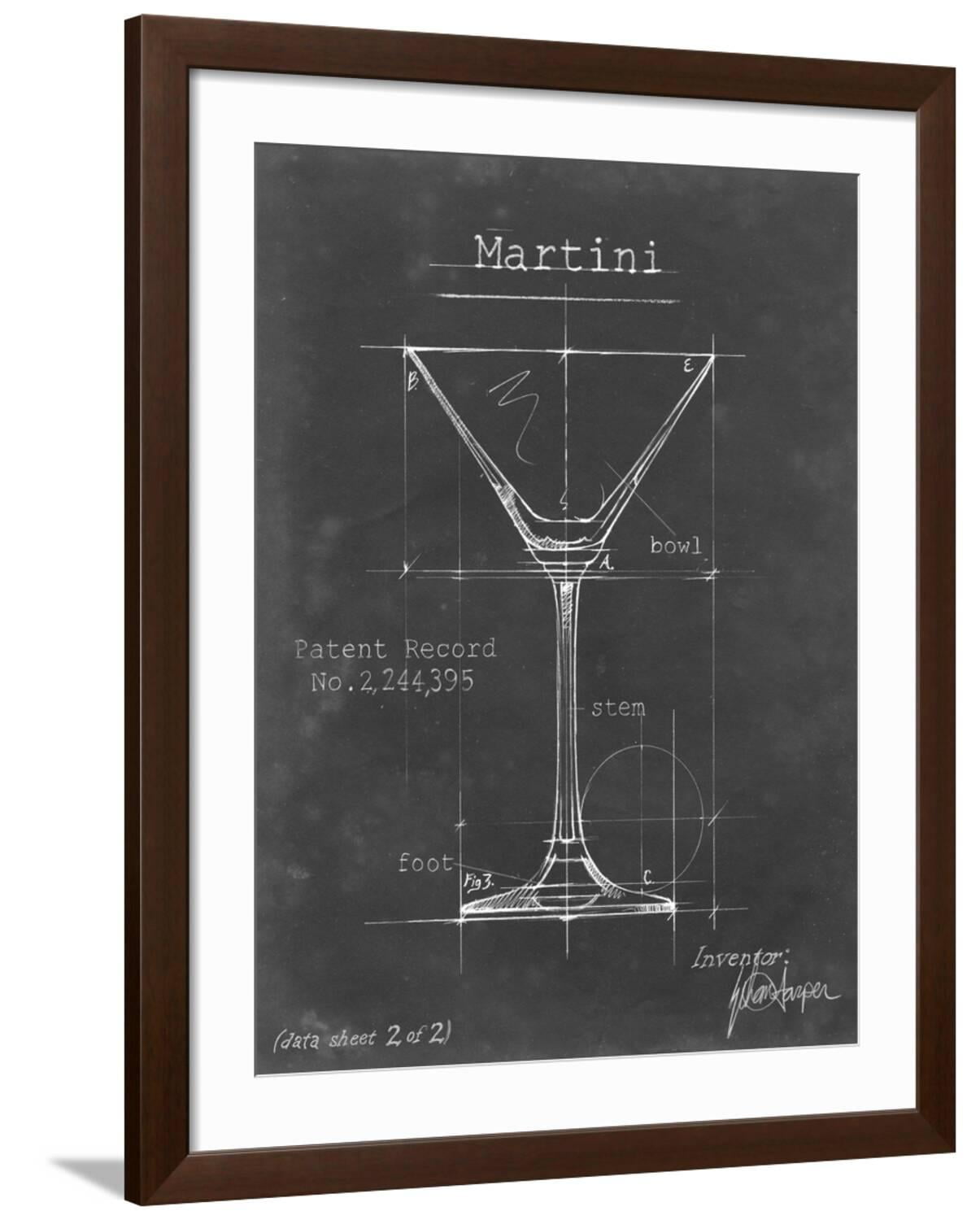 Art.com Barware Blueprint V Art Print by Ethan Harper, Brown Frame Wall ...